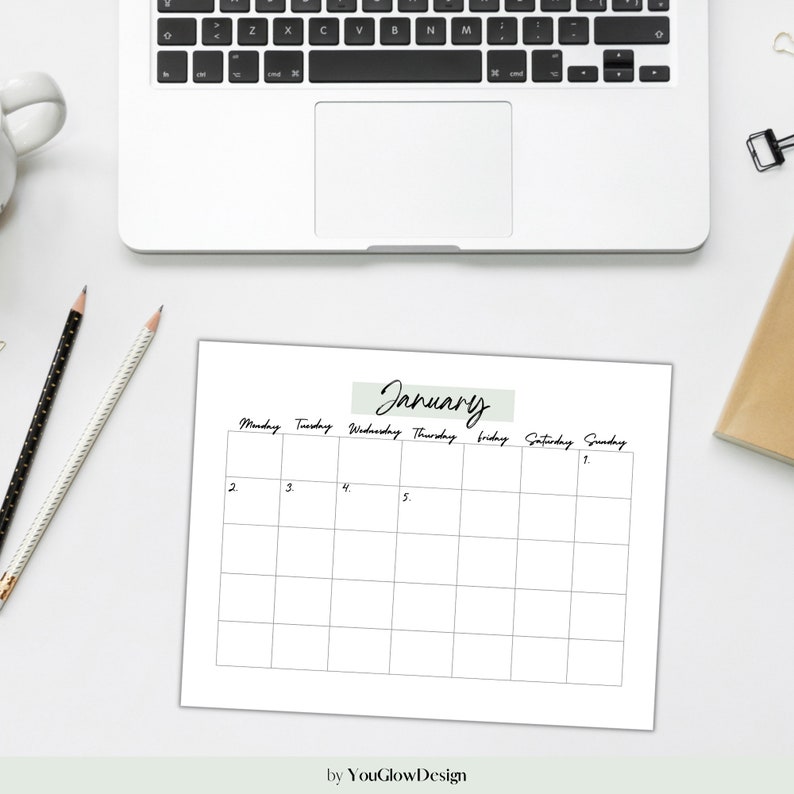Blank Calendar Printable Blank Monthly Calendar 12 Months - Etsy
