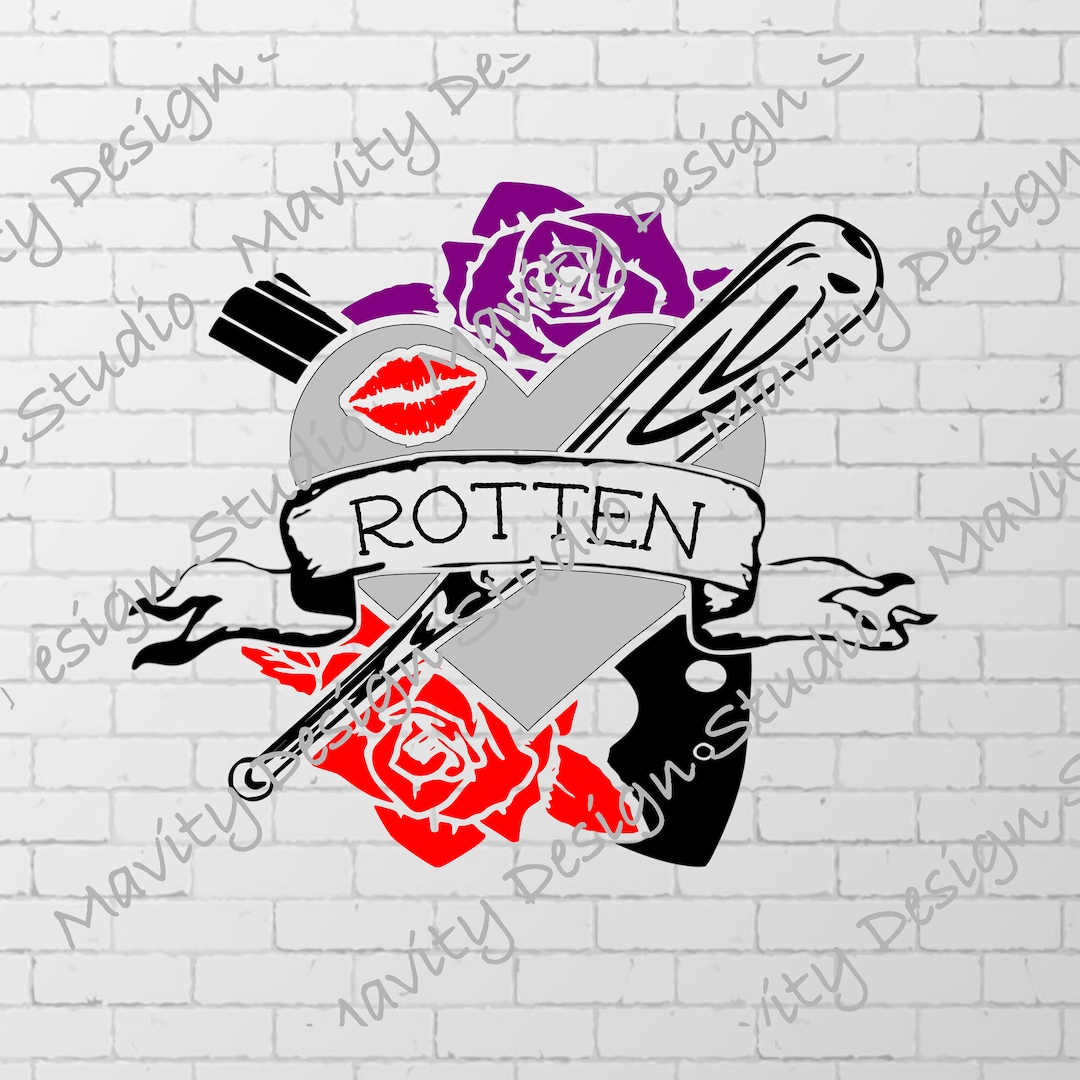 Harley Quinn Rotten Heart SVG PNG: Baseball Bat, Roses, Pistol (digital ...