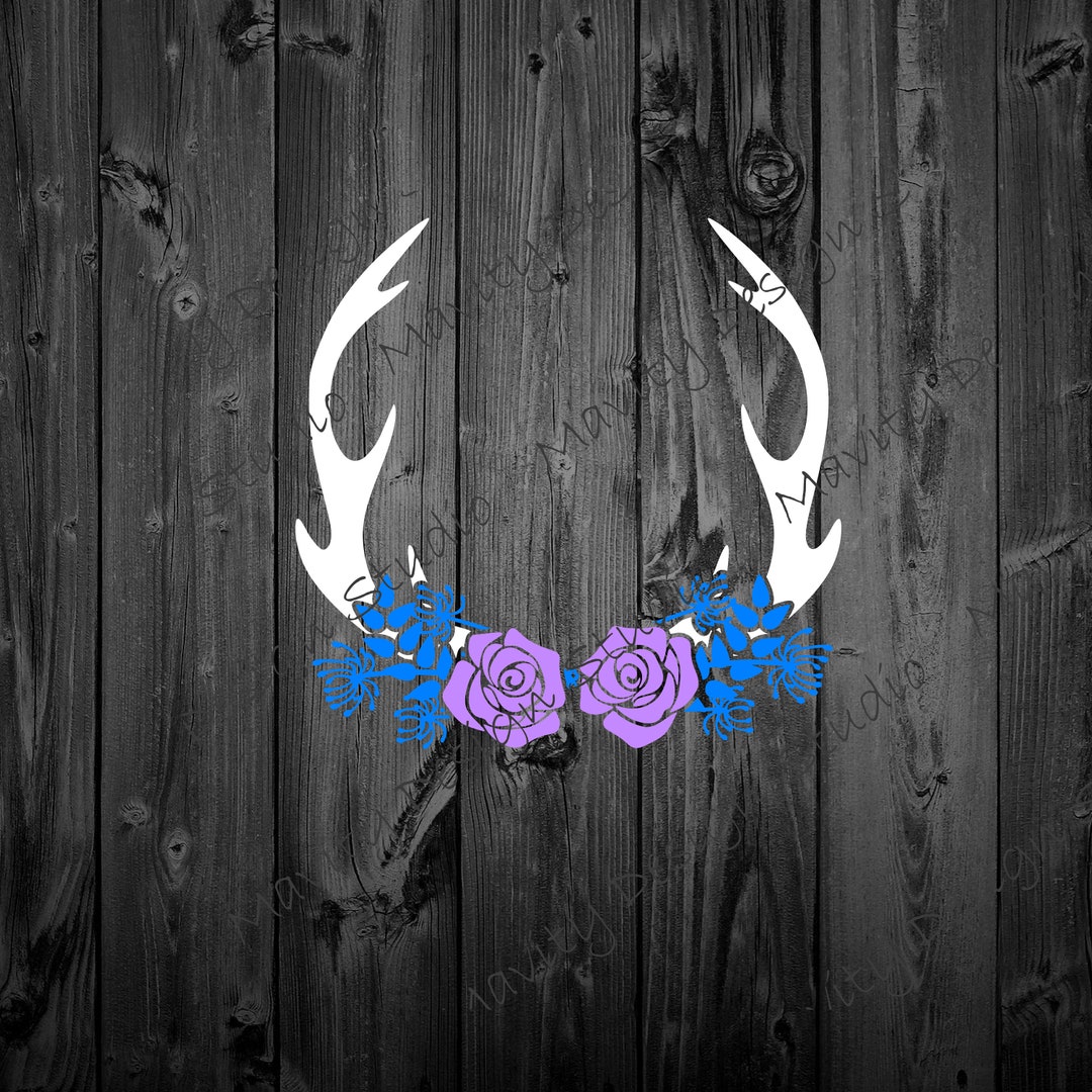 Pretty Antler Svg | Antler With Roses Png | White Antler Design | Blue ...