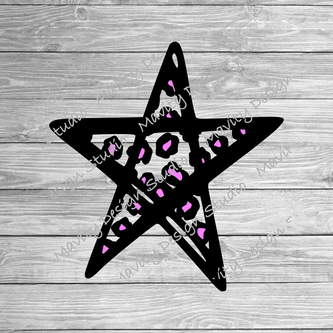 Leopard Print Star SVG PNG: Black and Pink Animal Print (digital ...