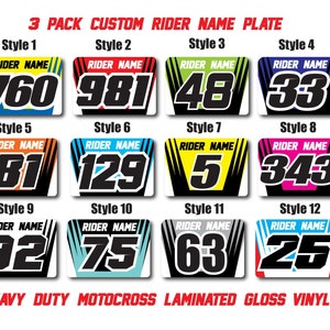3x Number Plate Decal Stickers Custom Name Motocross Race Graphics ...