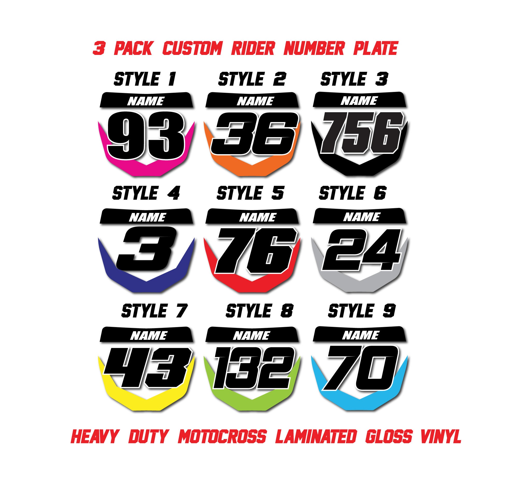 3x Number Plate With Rider Name and Number Decal Stickers Custom ...