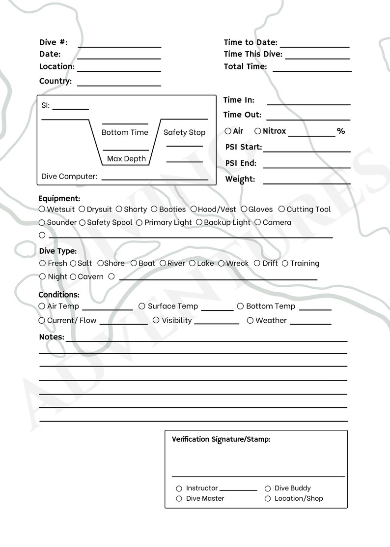 Recreational Dive Log Book Pages (US and Metric), Printable, Diving Log ...