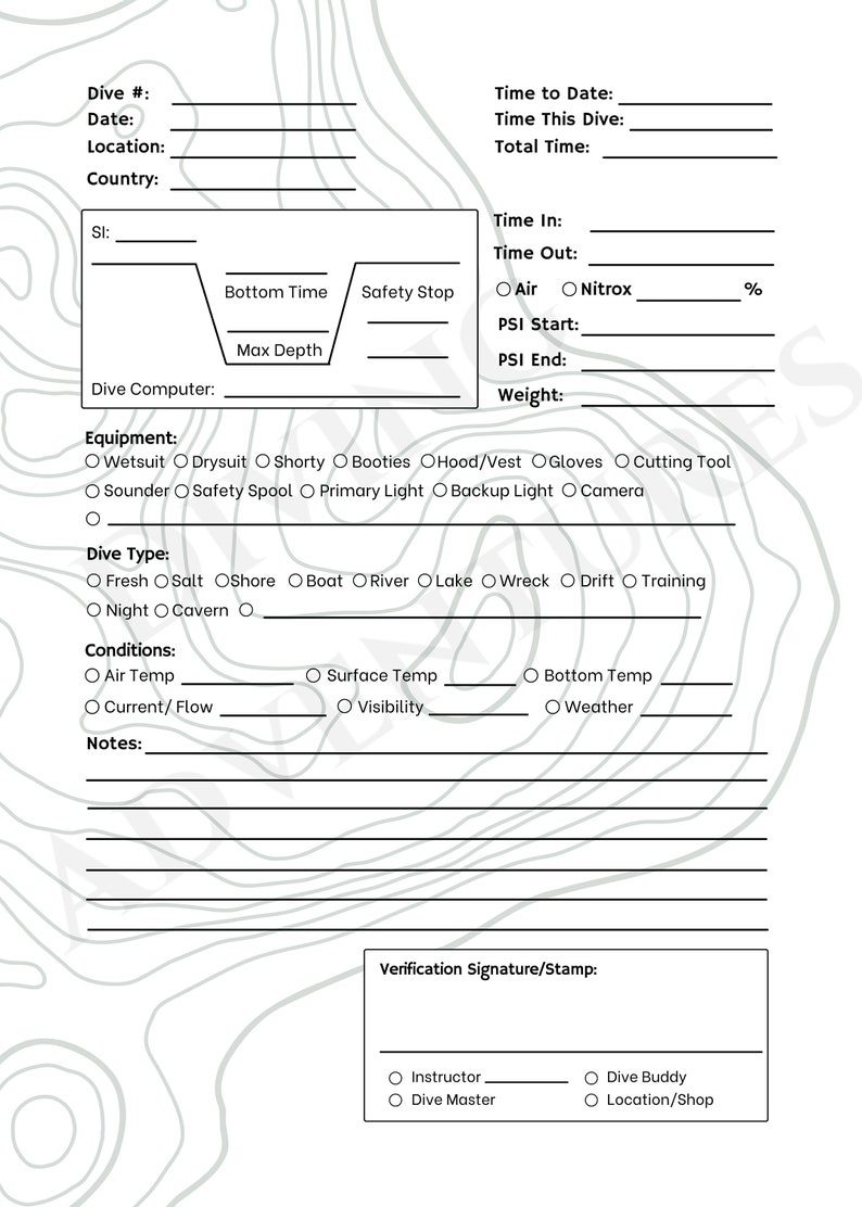 Recreational Dive Log Book Pages (US and Metric), Printable, Diving Log ...