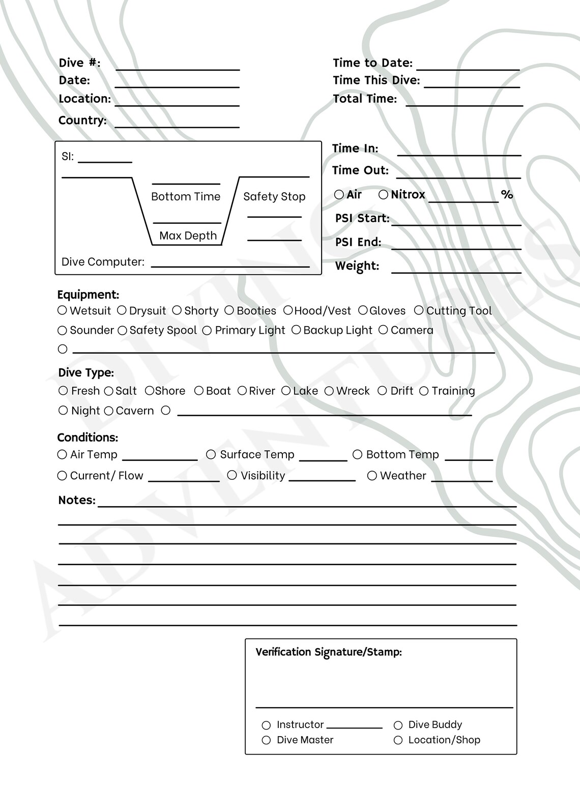 Recreational Dive Log Book Pages (US and Metric), Printable, Diving Log ...