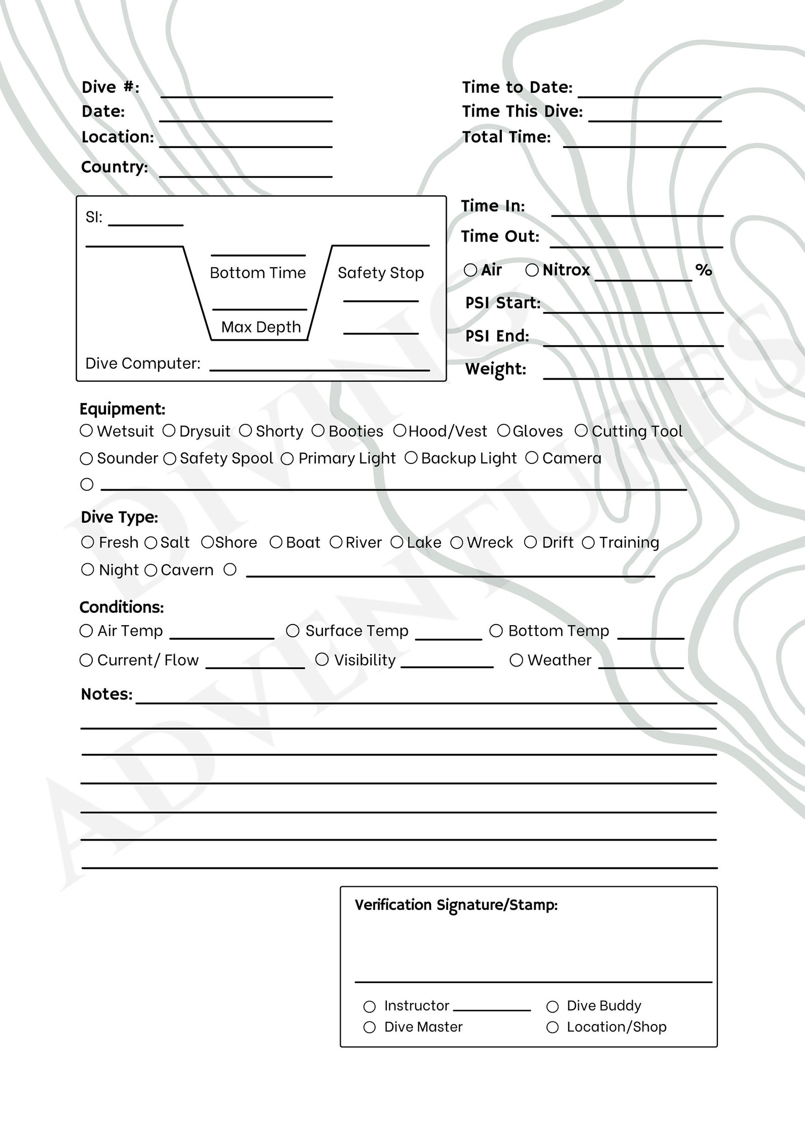 Recreational Dive Log Book Pages (US and Metric), Printable, Diving Log ...