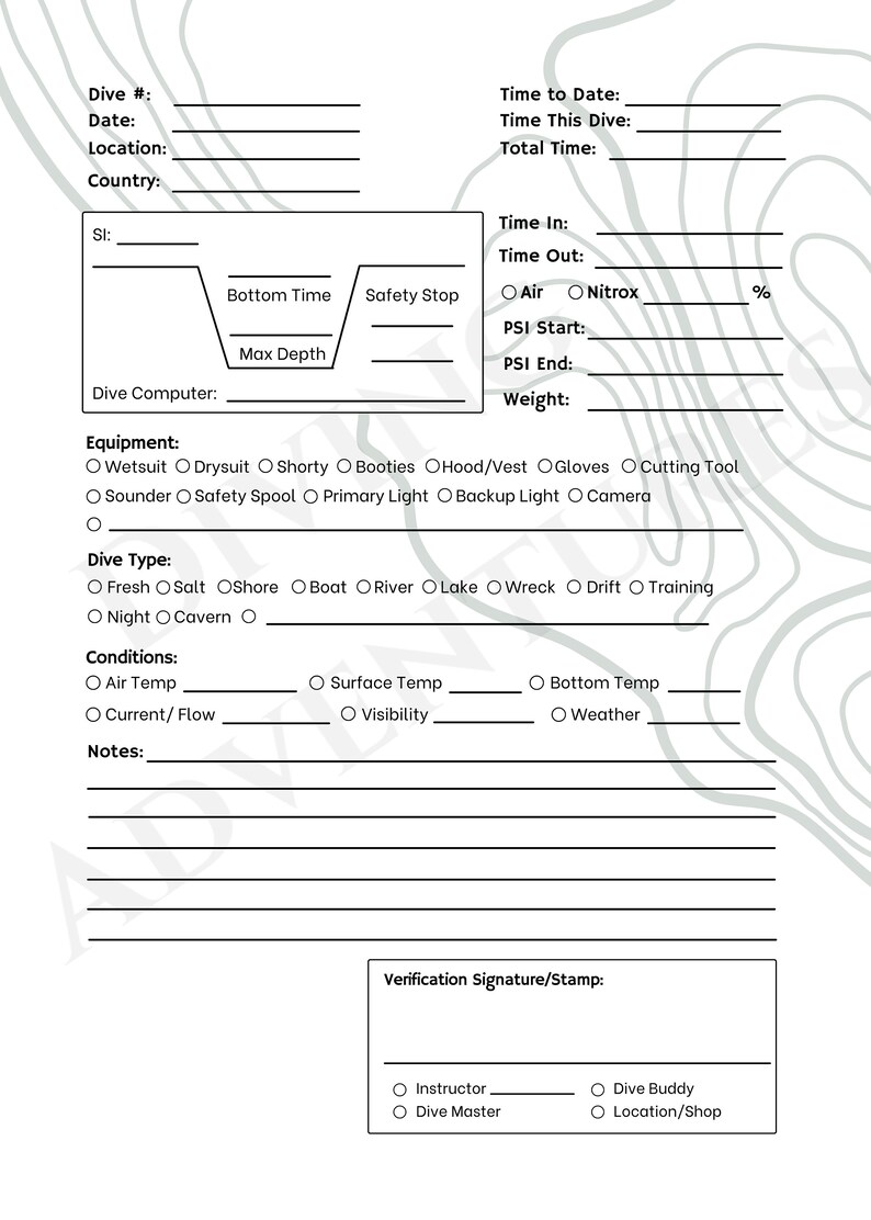 Recreational Dive Log Book Pages (US and Metric), Printable, Diving Log ...