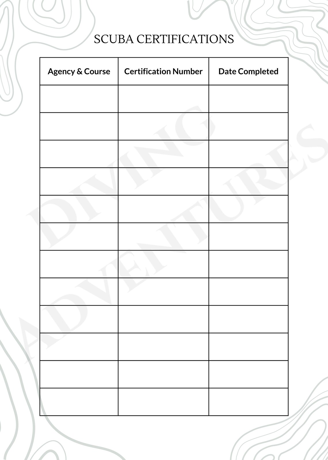 Recreational Dive Log Book Pages (US and Metric), Printable, Diving Log ...