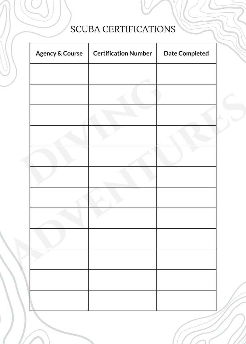 Recreational Dive Log Book Pages (US and Metric), Printable, Diving Log ...