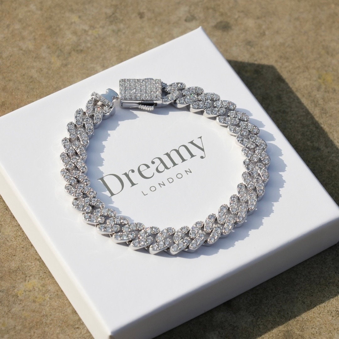 Silver Cuban Pave Bracelet 8mm | Sparkly Diamond Bracelet | Timeless ...