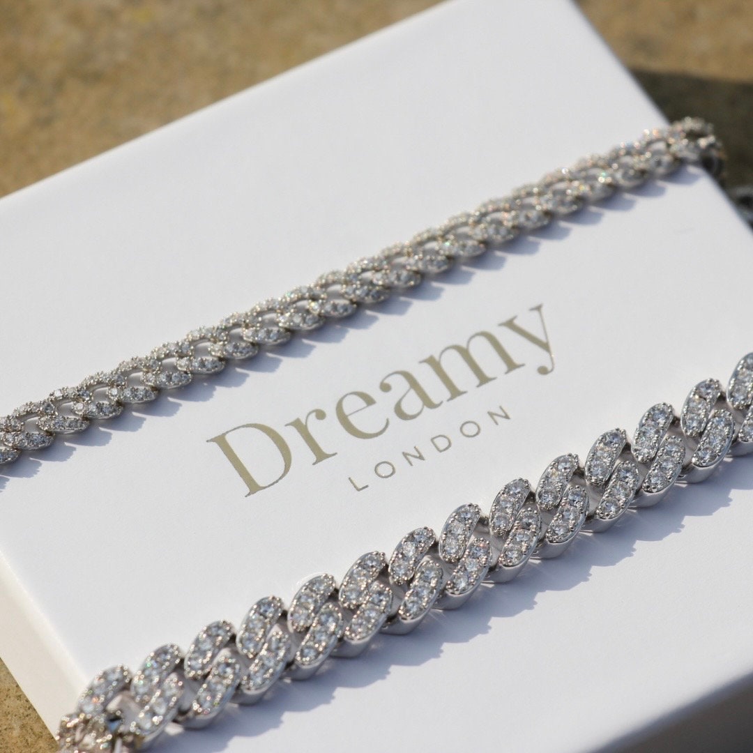 Silver Cuban Pave Bracelet 8mm | Sparkly Diamond Bracelet | Timeless ...