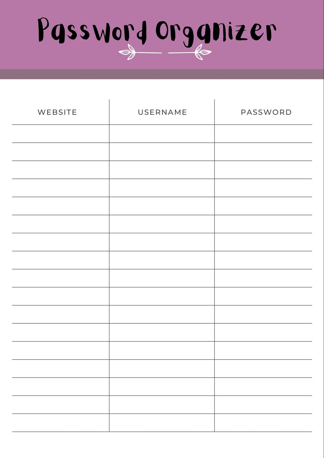 Password Organizer Digital Download Printable - Etsy