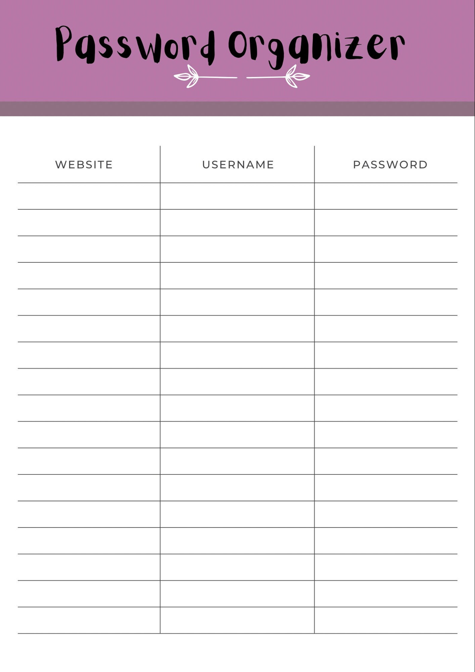 Password Organizer Digital Download Printable - Etsy