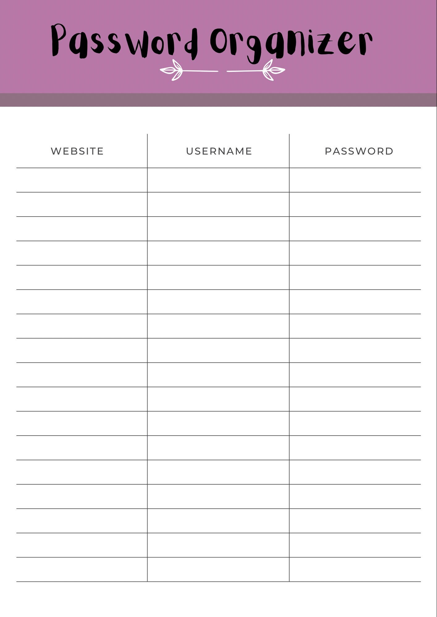 Password Organizer Digital Download Printable - Etsy