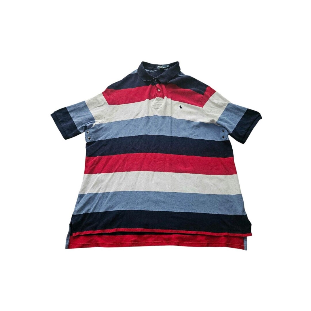 Vintage Polo Ralph Lauren Rugby Polo Shirt Mens 5XLT TALL Red White Blue Striped 90s Short ...