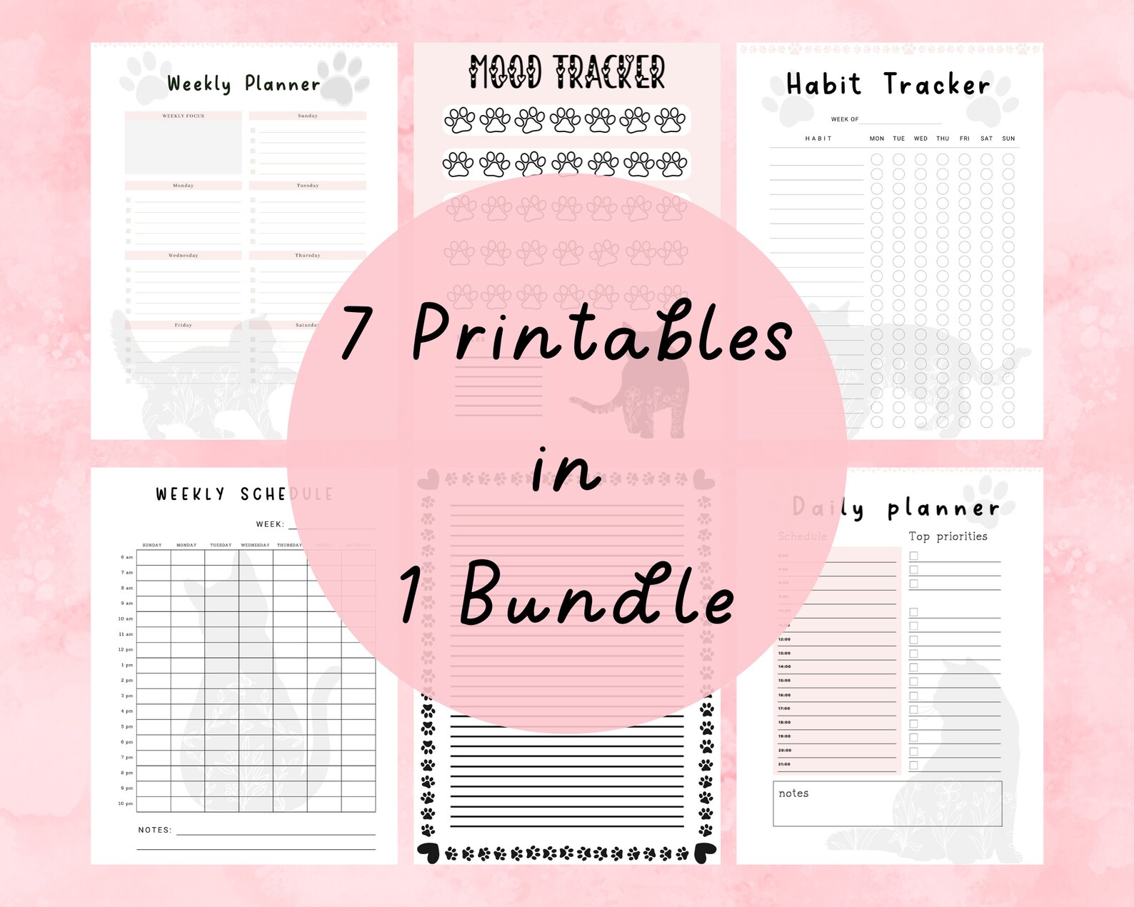 Cat Themed Pages Bundle, Printable Bundles, Instant Download, Bundled ...