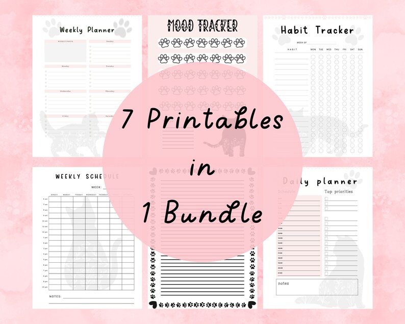 Cat Themed Pages Bundle, Printable Bundles, Instant Download, Bundled ...