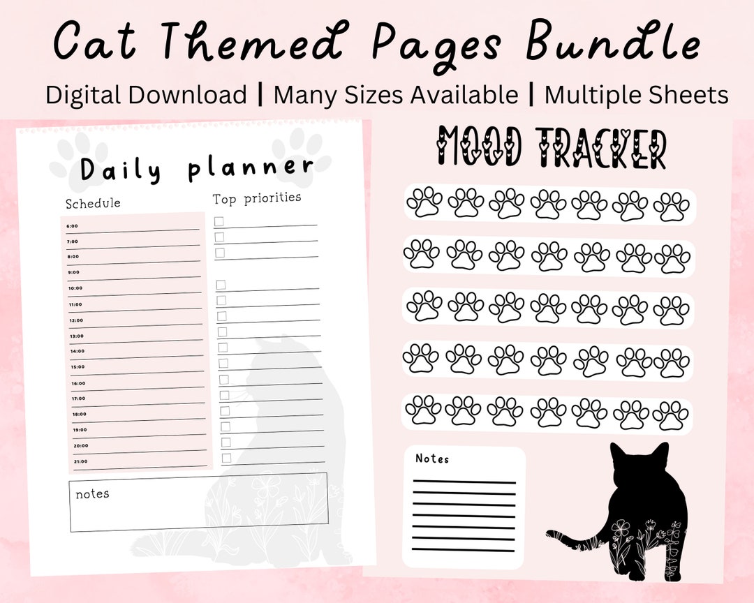 Cat Themed Pages Bundle, Printable Bundles, Instant Download, Bundled ...