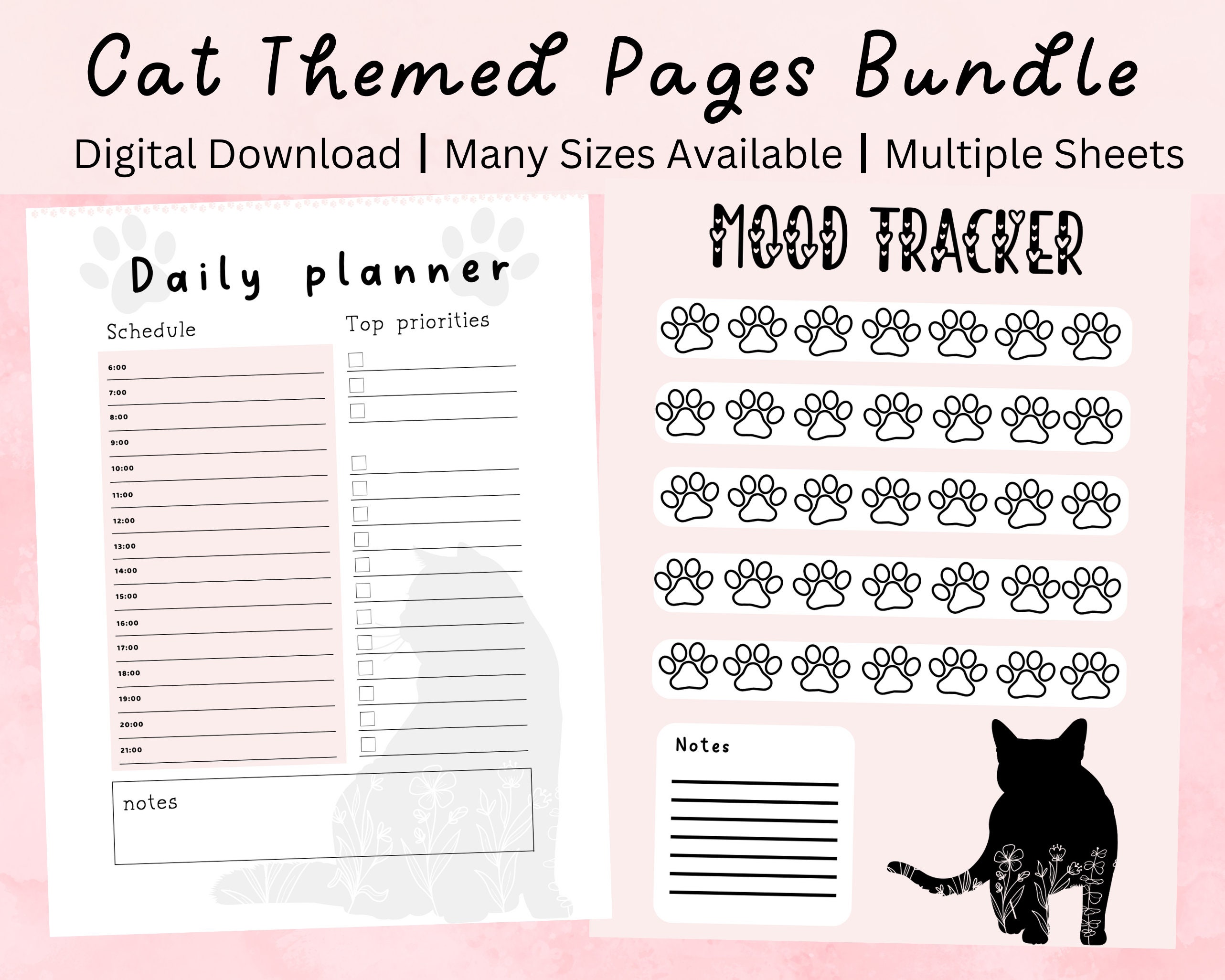 Cat Themed Pages Bundle, Printable Bundles, Instant Download, Bundled ...