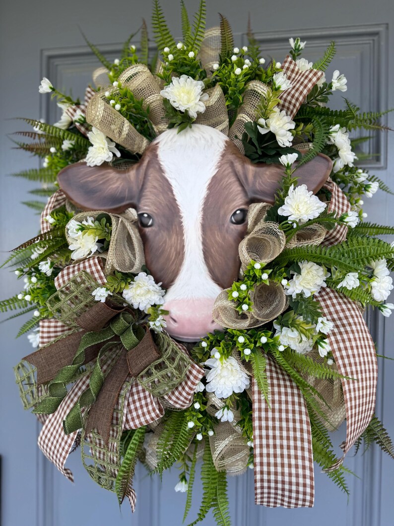 Farmhouse Cow Wreath: Rustic Country Animal Door Decor - Etsy