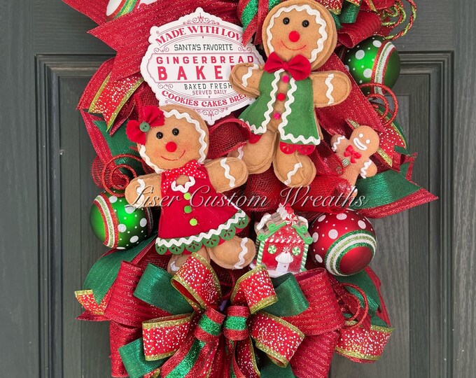 Gingerbread Whimsical Swag Wreath, Gingerbread Swag Wreath, Christmas ...