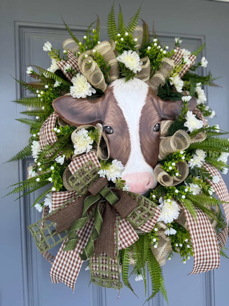 Farmhouse Cow Wreath: Rustic Country Animal Door Decor - Etsy