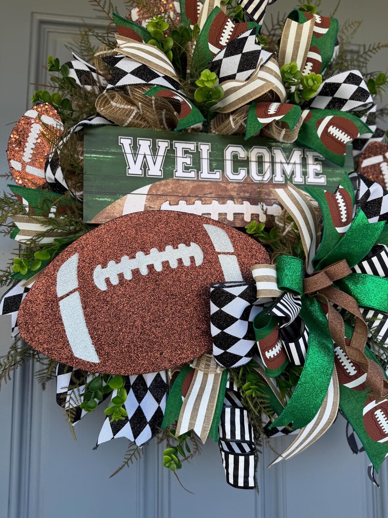 Welcome Football Wreath, Game Day Door Decor, Sports Themed Fall Wreath ...