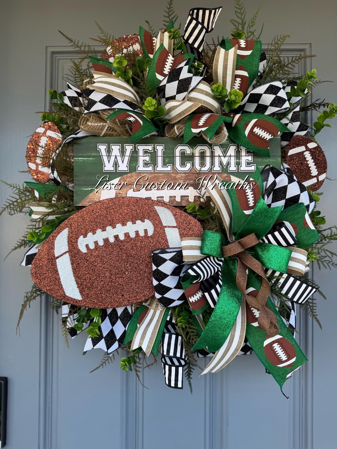 Welcome Football Wreath, Game Day Door Decor, Sports Themed Fall Wreath ...