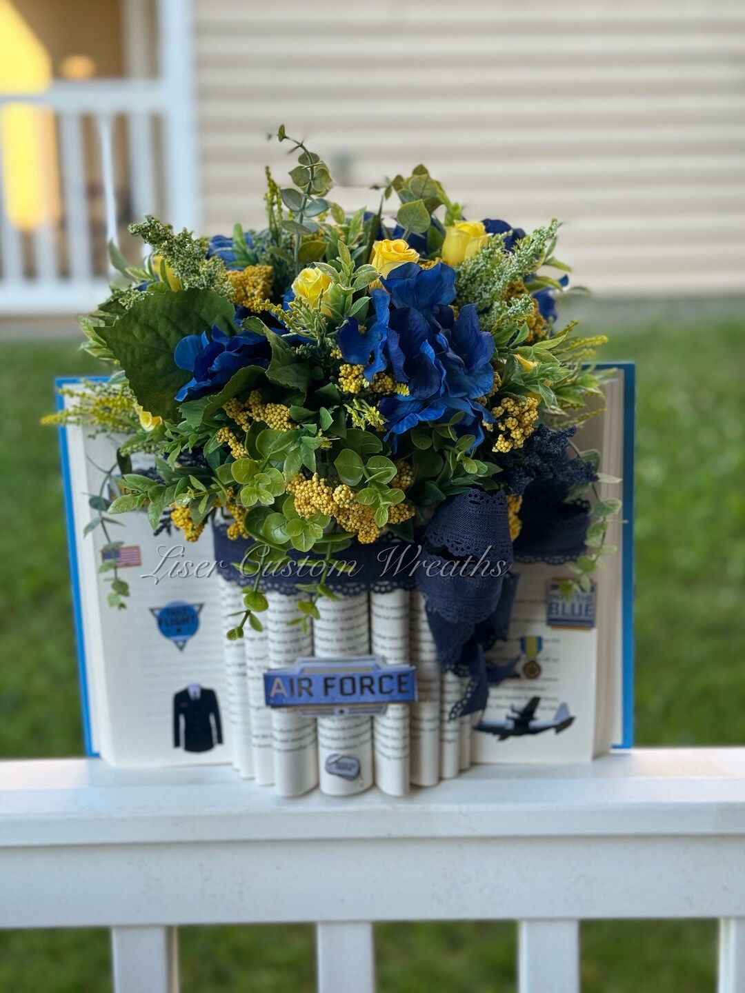 Air Force Book Floral Centerpiece – Military Tribute Decor – Blue ...