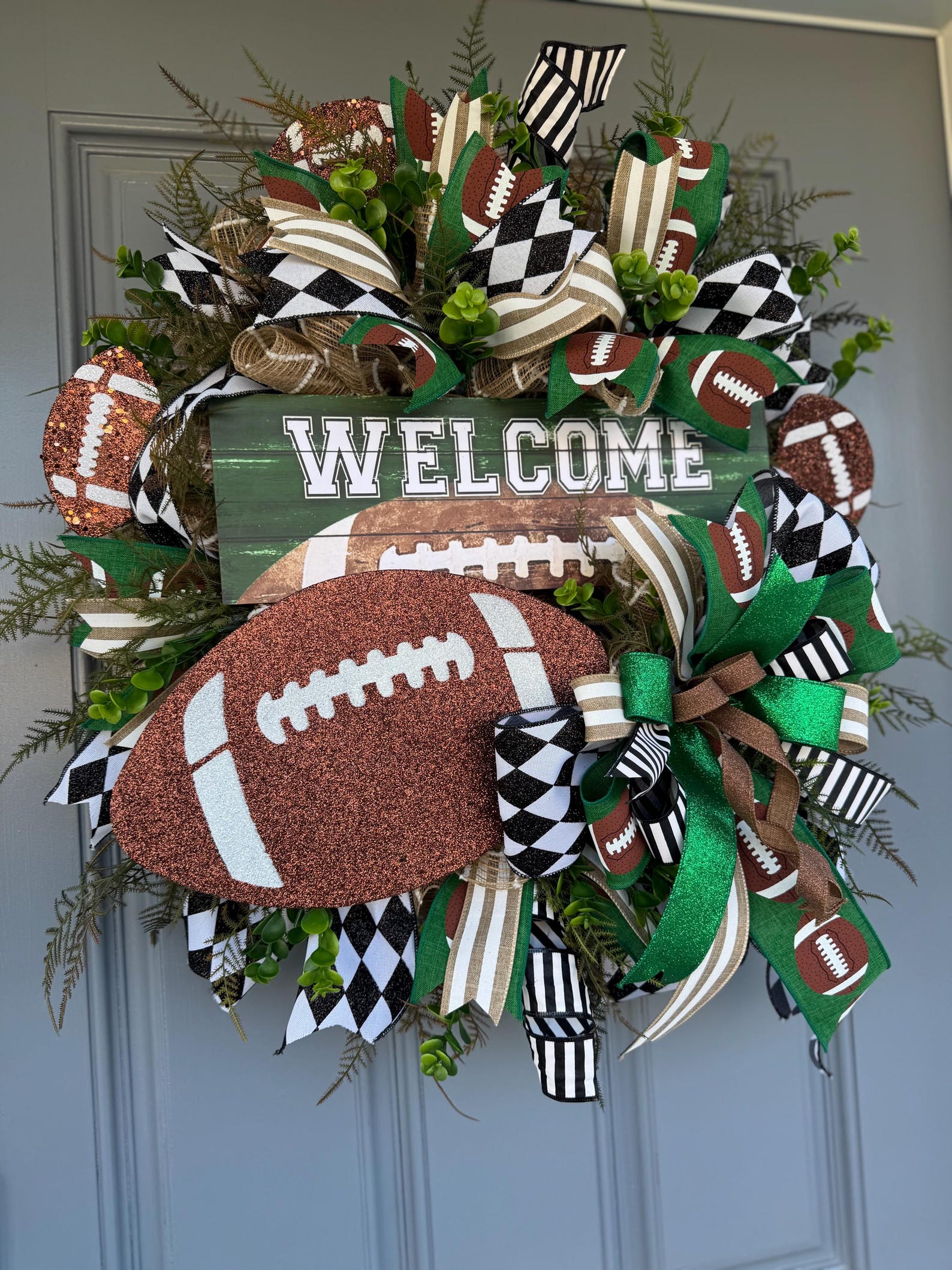 Welcome Football Wreath, Game Day Door Decor, Sports Themed Fall Wreath ...