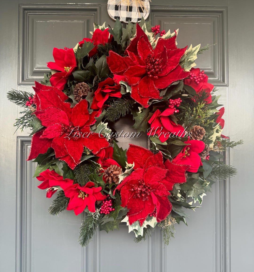 Christmas Traditional Wreath, Christmas Poinsettias Wreath, Christmas ...