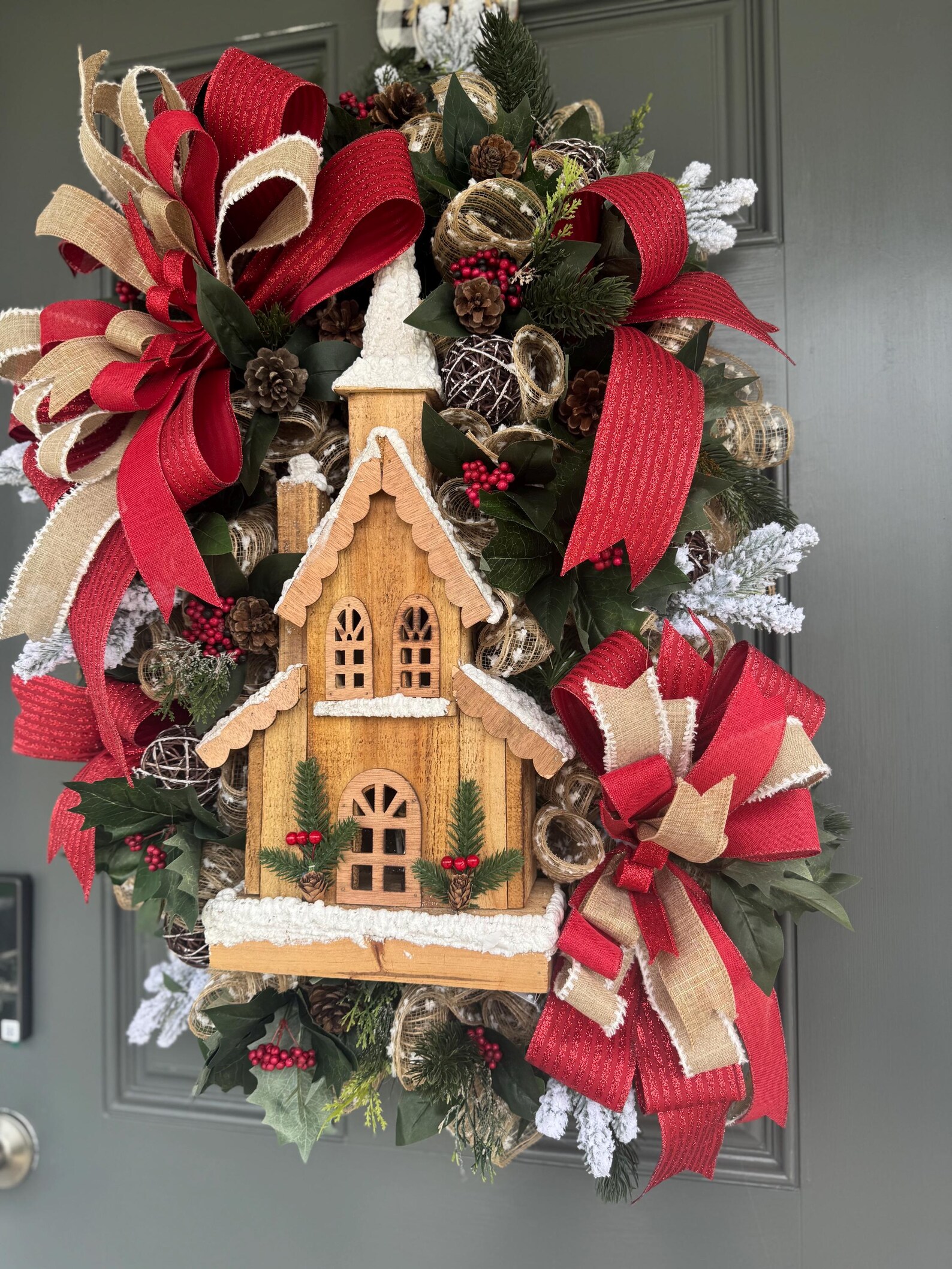 Rustic Church Christmas Wreath, Wooden Church Christmas Wreath ...