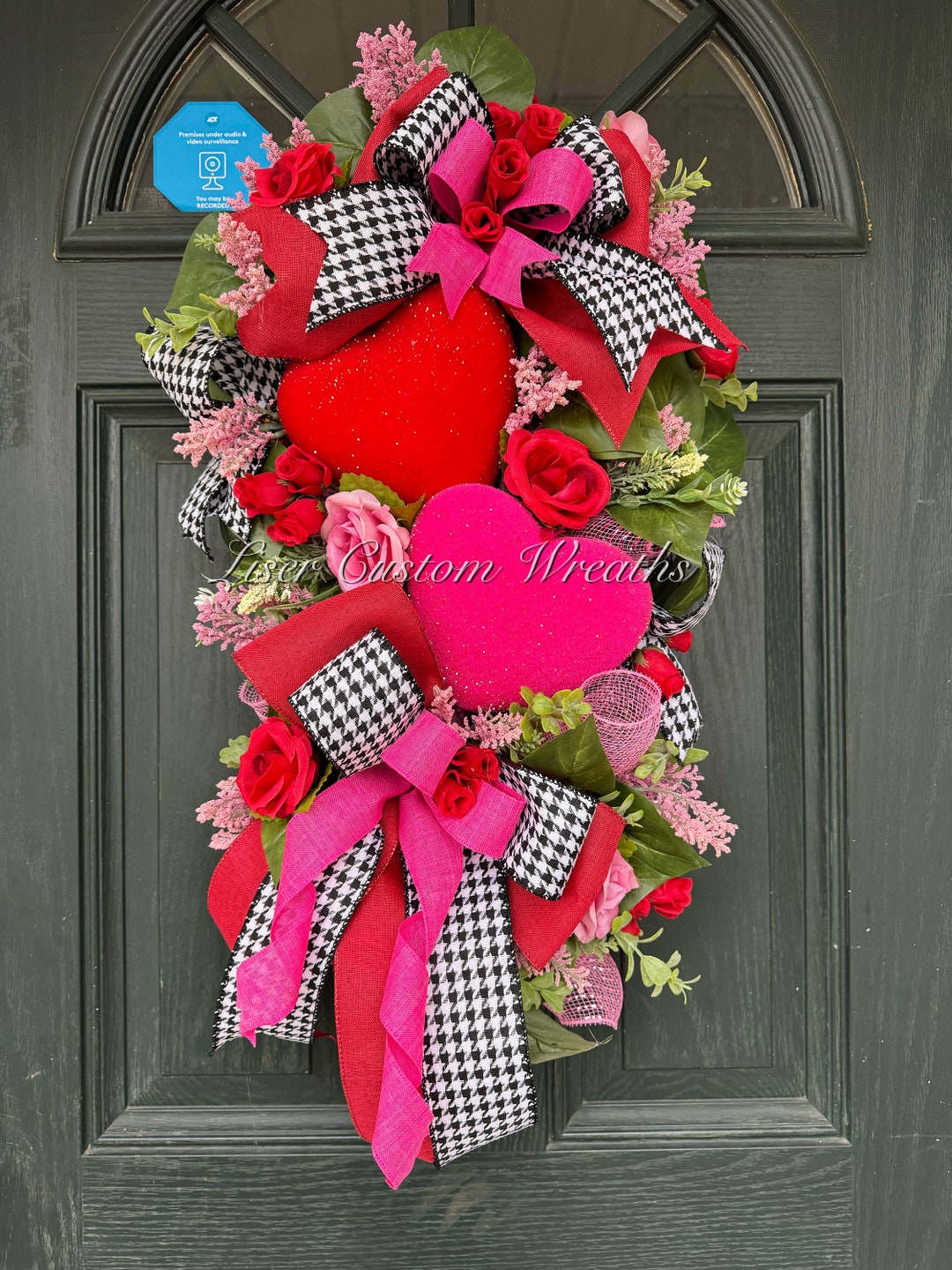 Valentine Flocked Heart Swag Wreath, Swag Door Wreath, Heart Swag ...