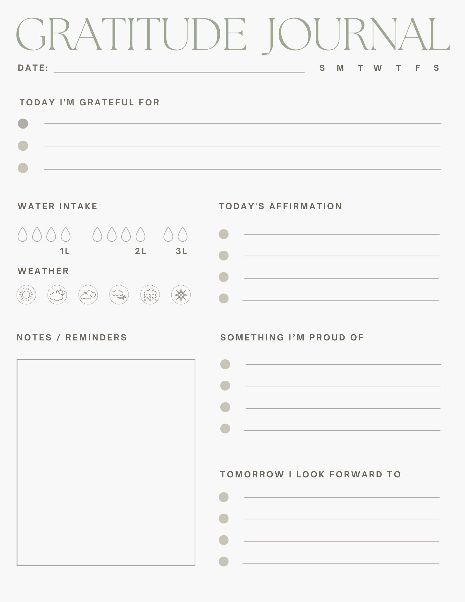 Minimalistic Downloadable Gratitude Journal, Daily Journal - Etsy
