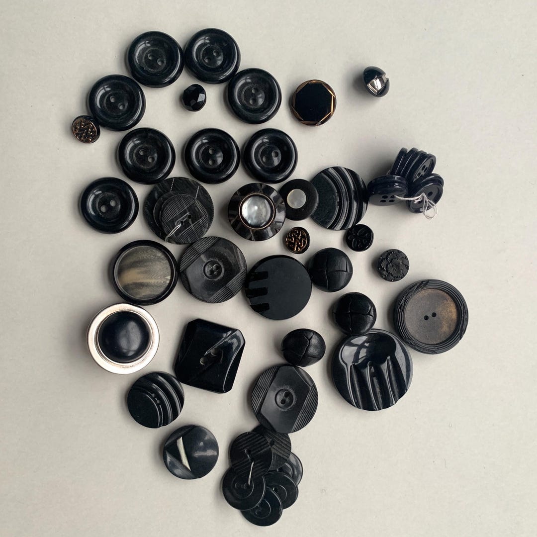 48 Vintage Mix Lot Black Fashion Buttons Metal Resin Various Sizes ...