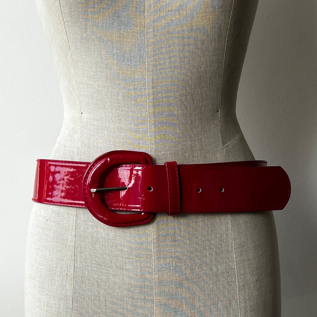 Vintage Womens Cherry Red Patent Leather Belt Wide Low Waist Y2K ...