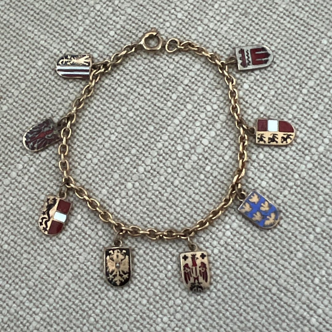 Vintage Enamel Austrian Provinces Souvenir Charm Link Bracelet Coat of ...