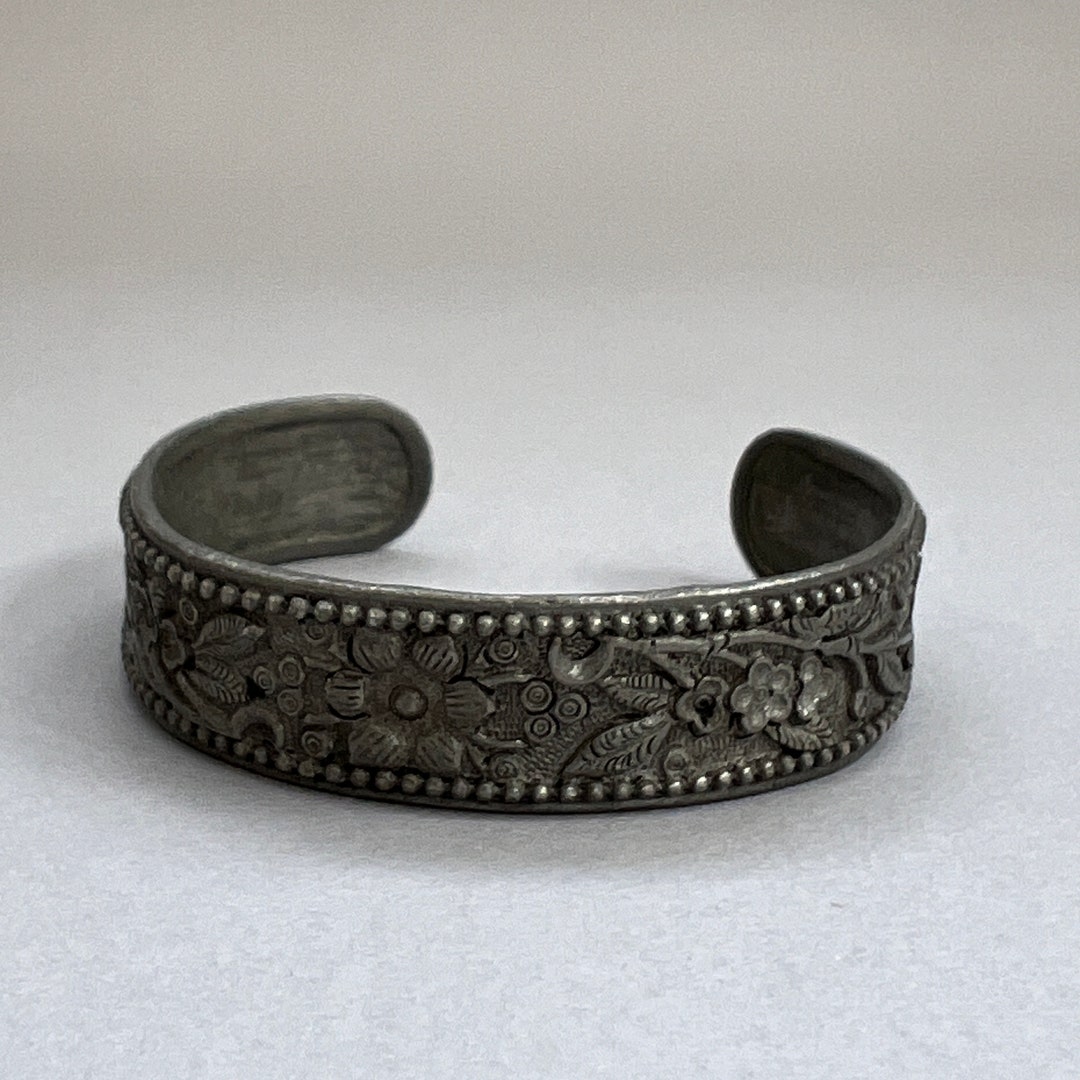 Vintage Pewter Floral Design Repousse Embossed Cuff Bracelet, Vintage ...