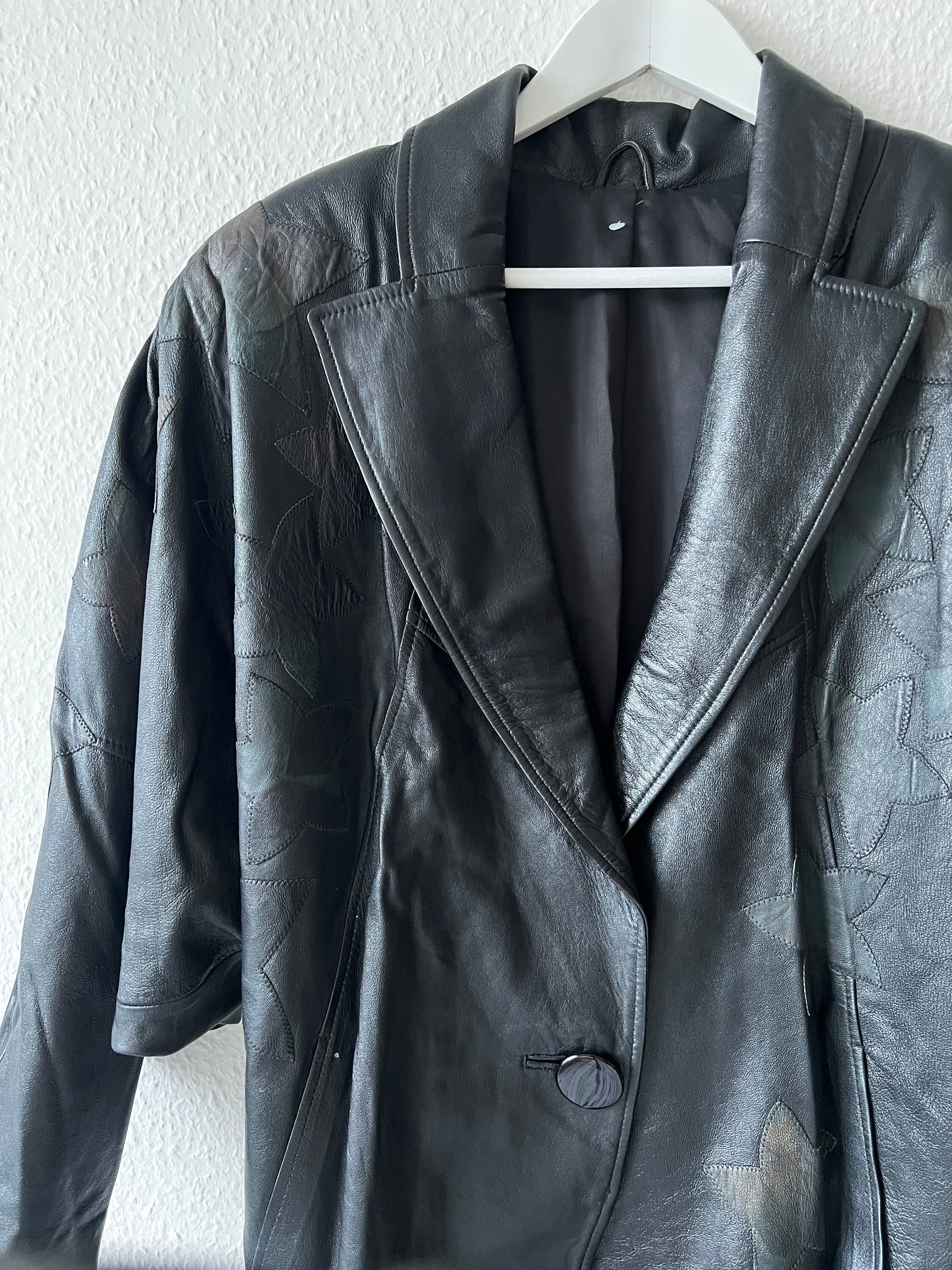 Vintage Oversized 80s Black Leather Jacket, Goth Grunge Rocker Blazer ...