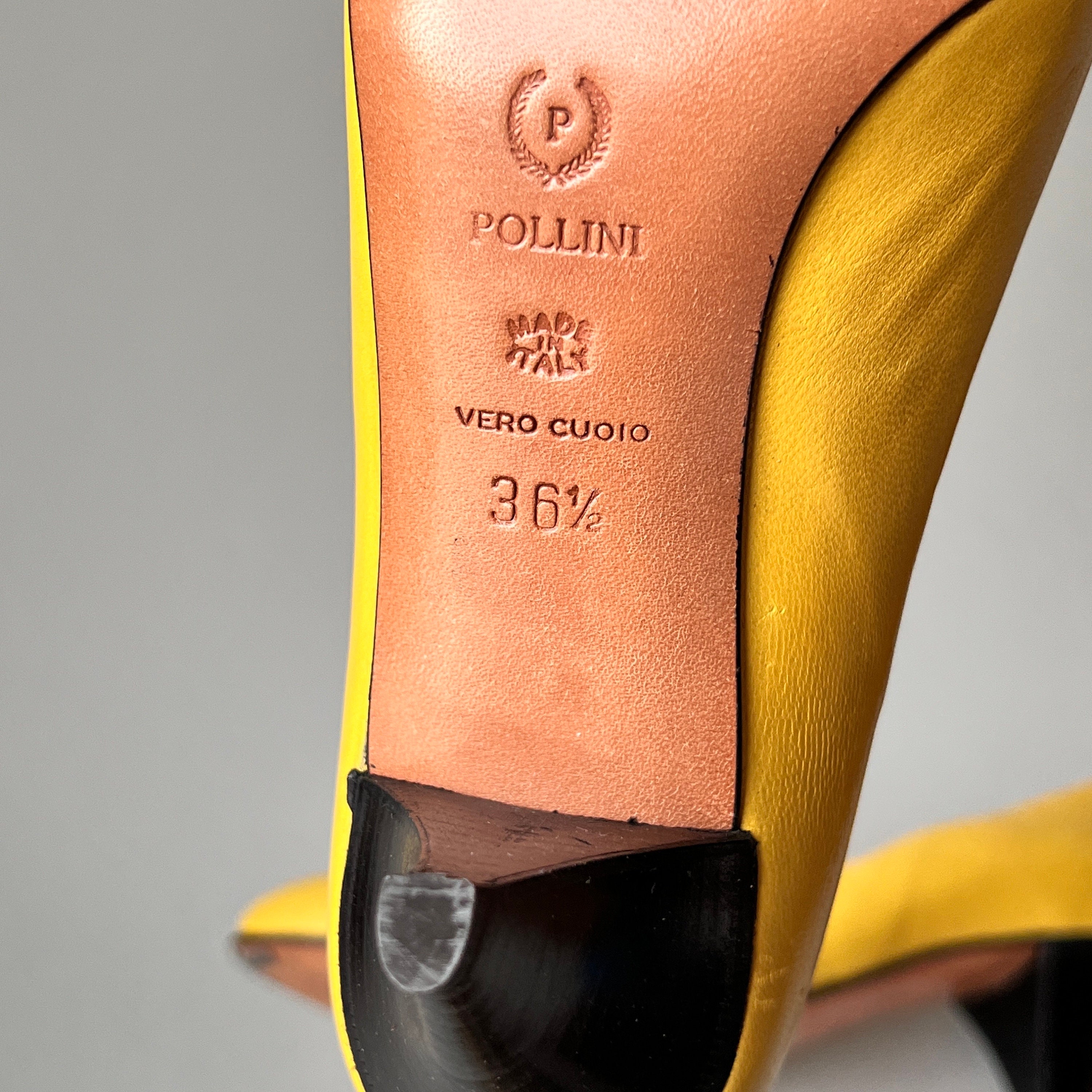 Vintage Yellow Pollini Italian Leather Women's Pumps Almond Shape Toe ...