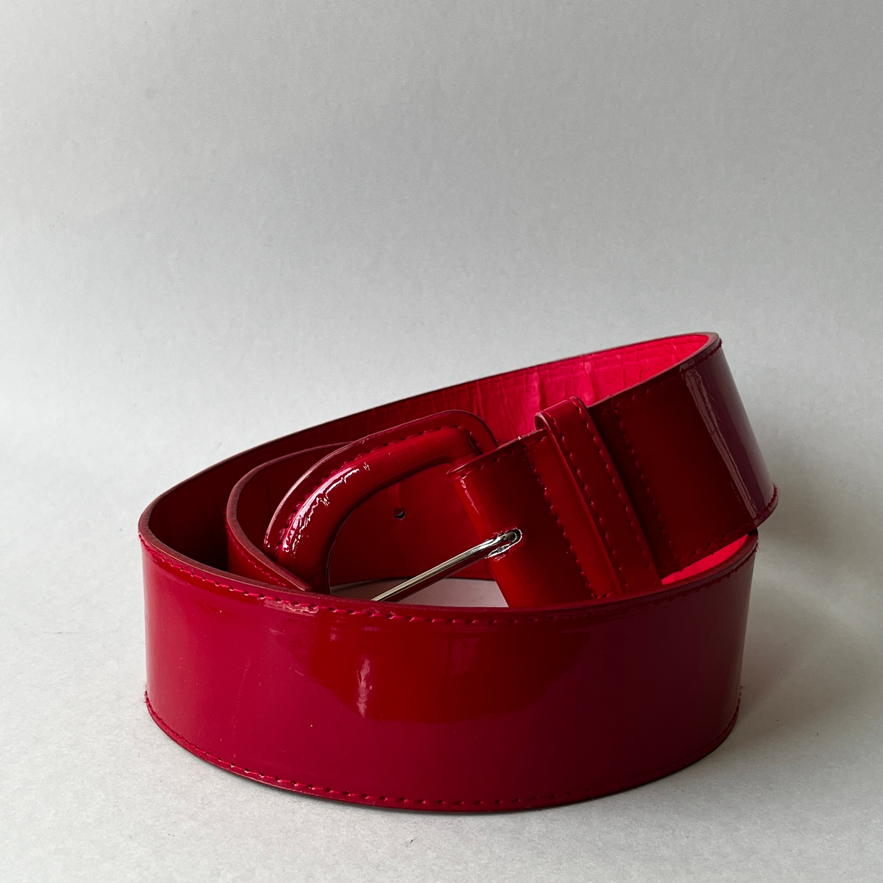 Vintage Womens Cherry Red Patent Leather Belt Wide Low Waist Y2K ...