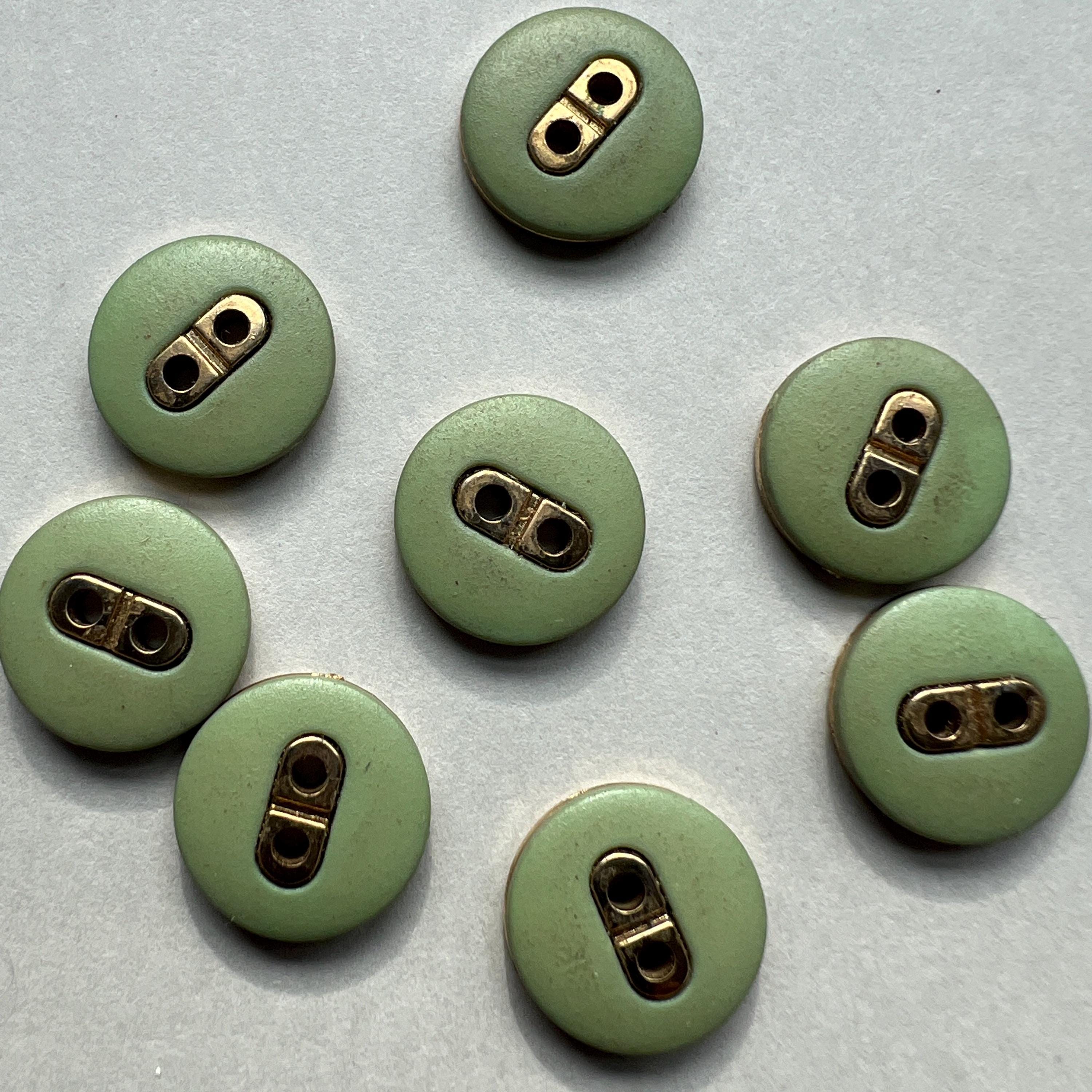 9 Vintage Mint Green Buttons: Small Two-hole With Brass Accent - Etsy