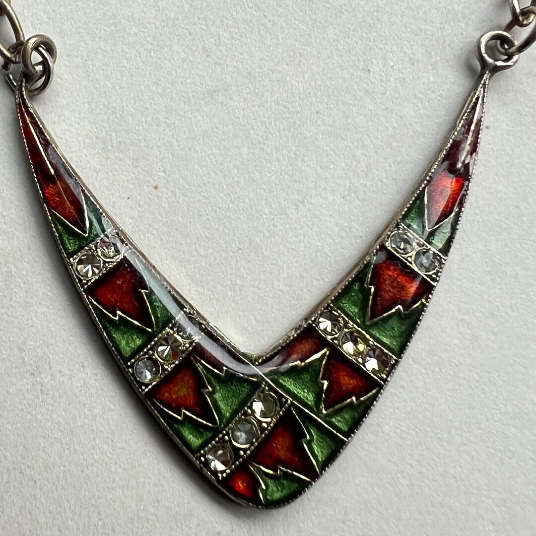 Pierre Bex Necklace Enamel and Rhinestone, Art Deco Jewelry, Pierre Bex ...