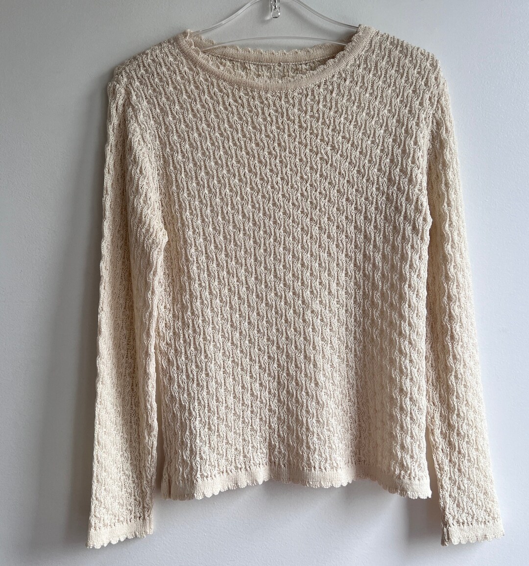 Vintage Beige Crochet Pullover Top, Basic off White Minimalist Knit ...