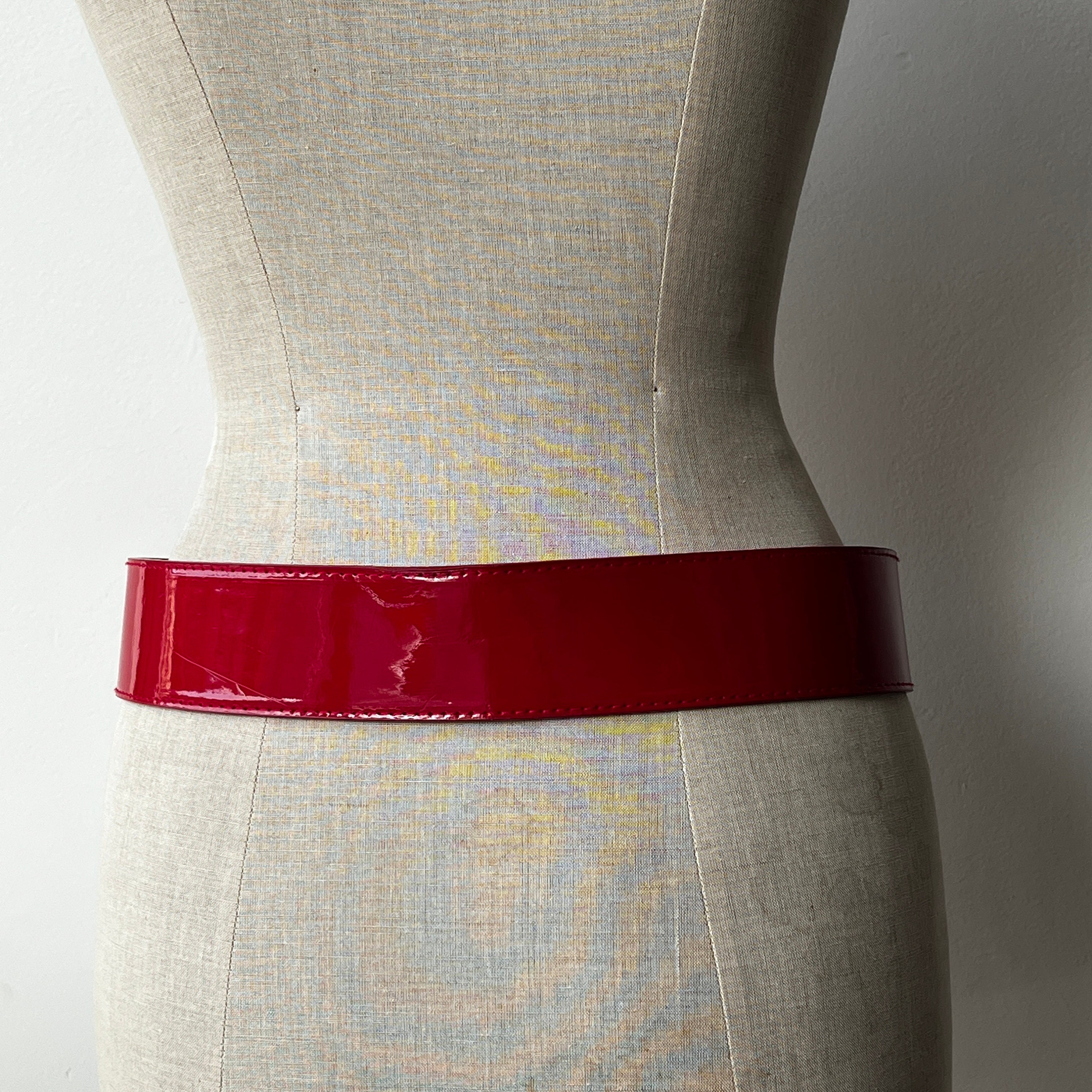 Vintage Womens Cherry Red Patent Leather Belt Wide Low Waist Y2K ...
