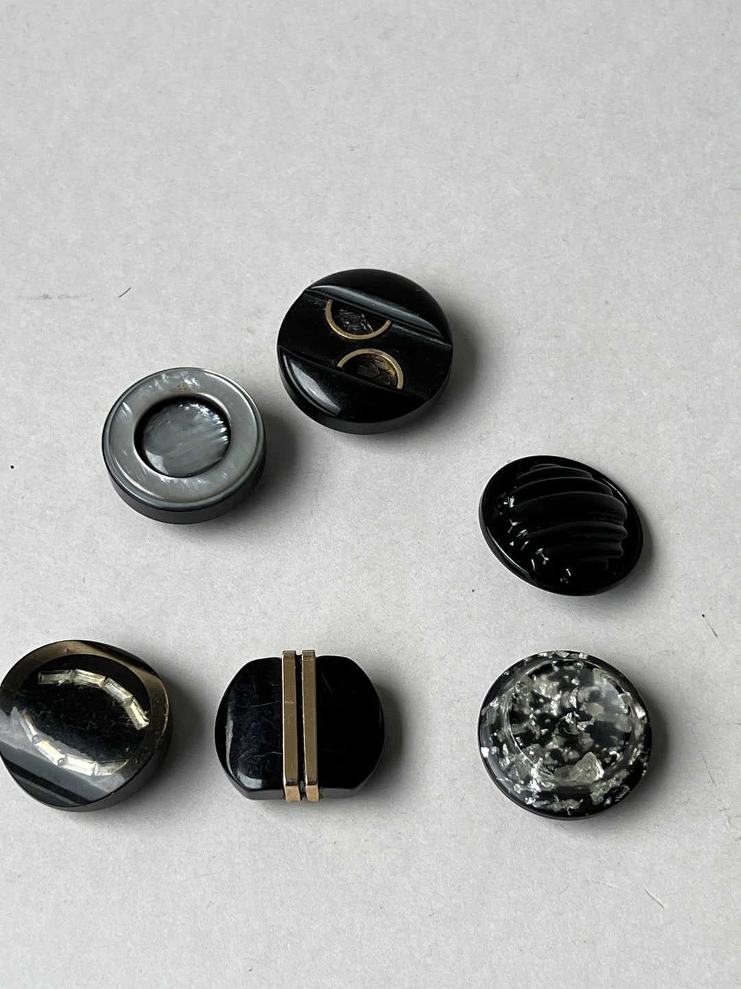6 Vintage Assorted Mix Lot Round Silver & Black Fashion Buttons Size ...