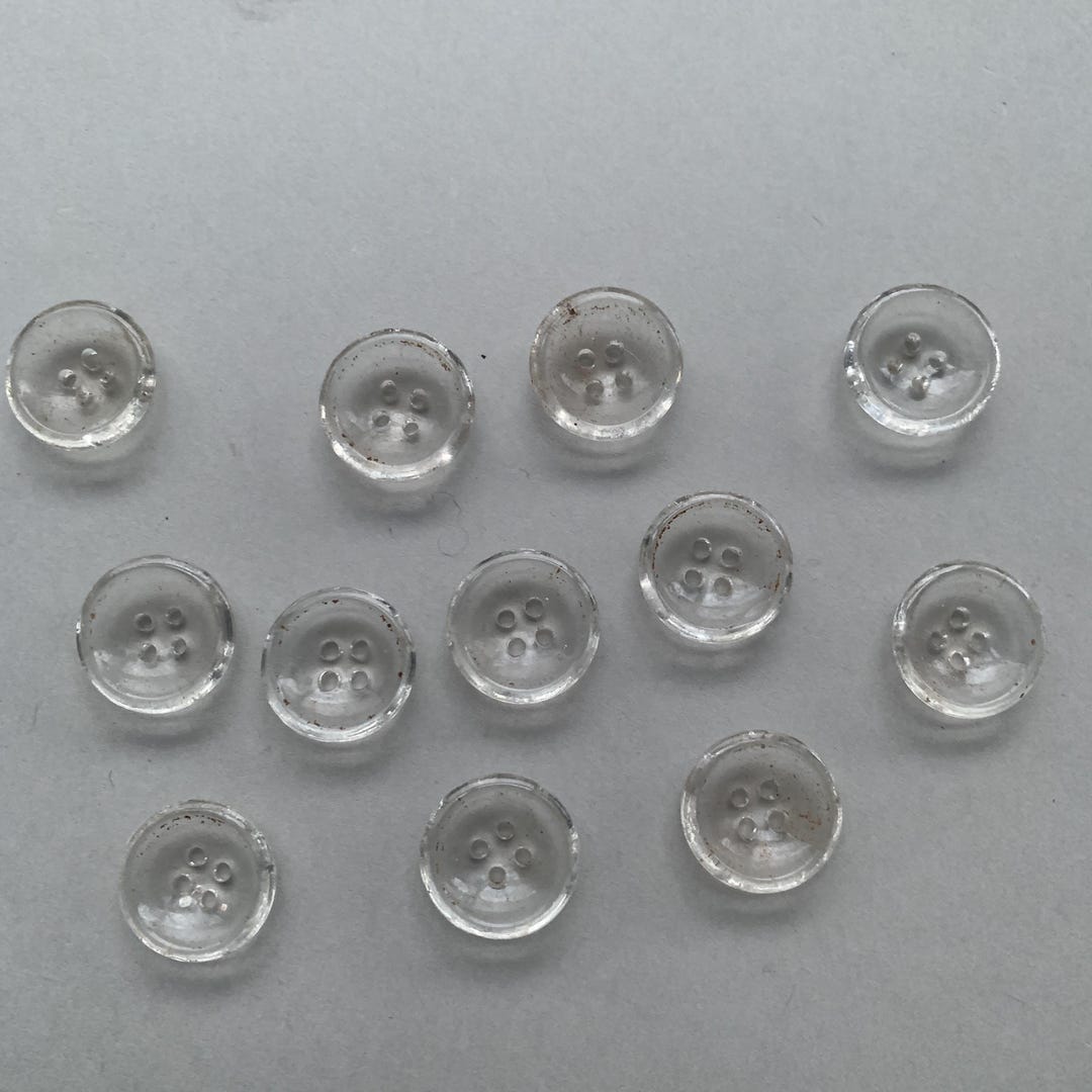 12 Vintage Clear Glass Doom Buttons Four Holes for Sewing Crafting ...