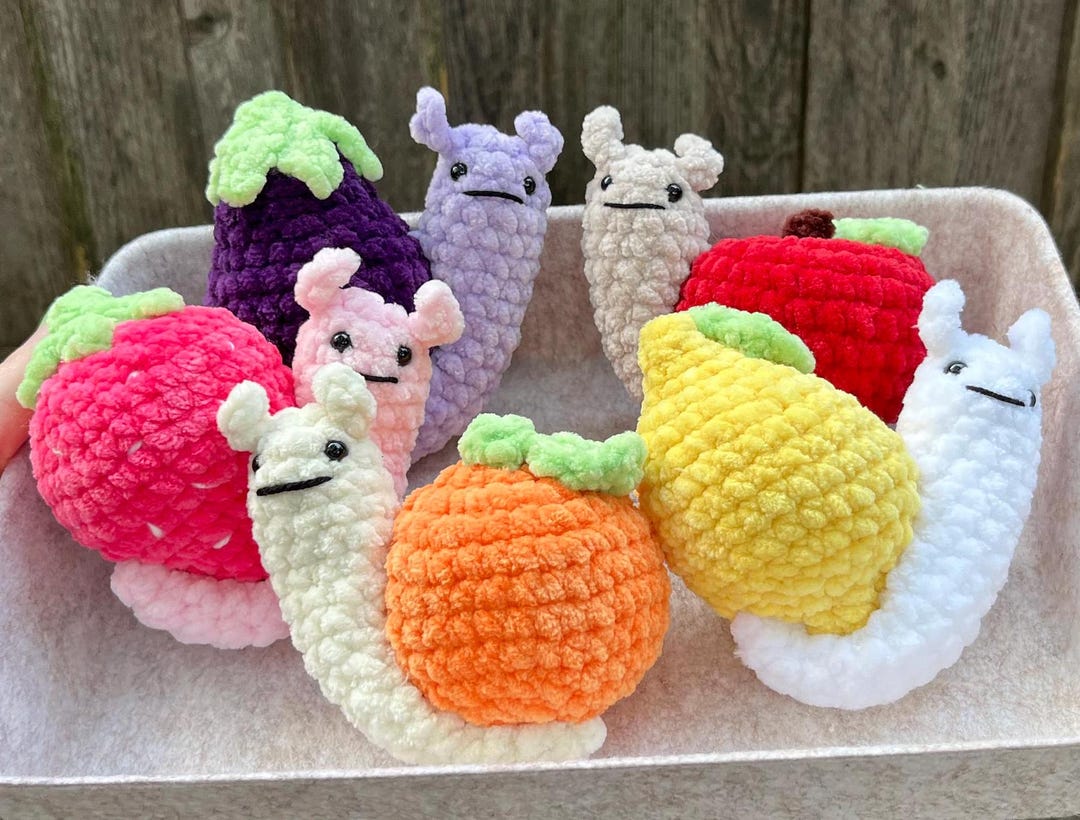 Fruit Snails, Crochet Snail Plushie With Fruit Shell, Handmade Unique ...