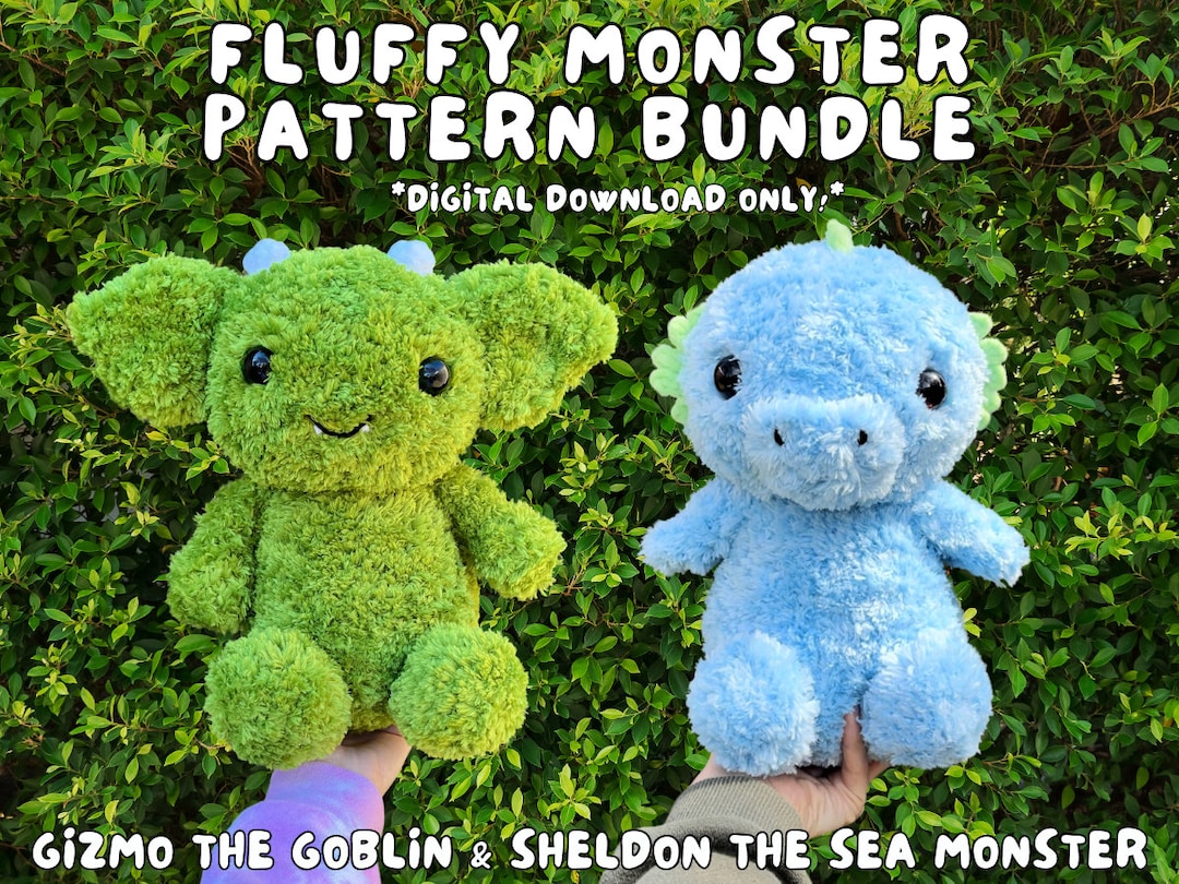 Fluffy Monster Crochet Pattern Bundle, Gizmo the Goblin & Sheldon the ...
