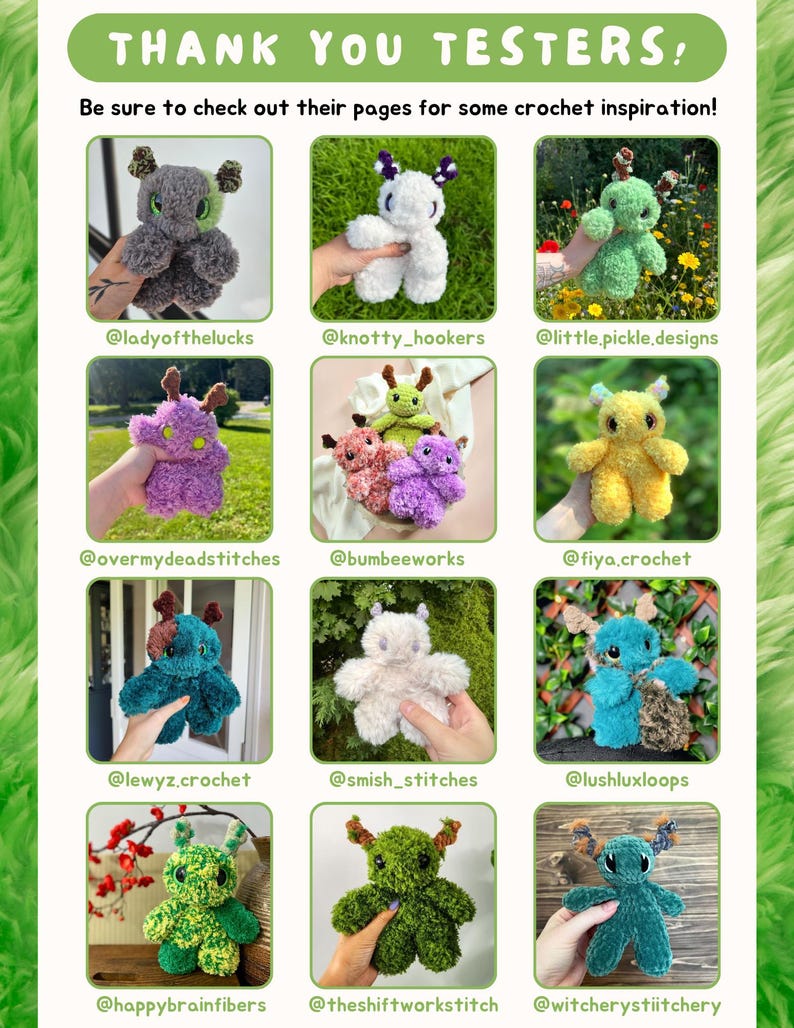Moss the Sprite Snuggler Crochet Pattern With Fluffy Yarn Tips, Moss ...